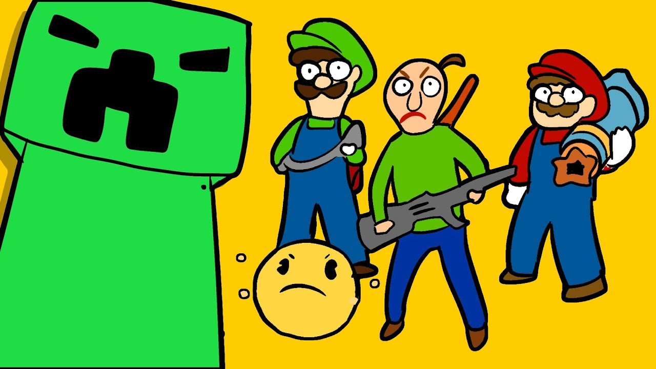 Pacman with BALDI'S BASICS and Super Mario Bros vs Monster Minecraft ...