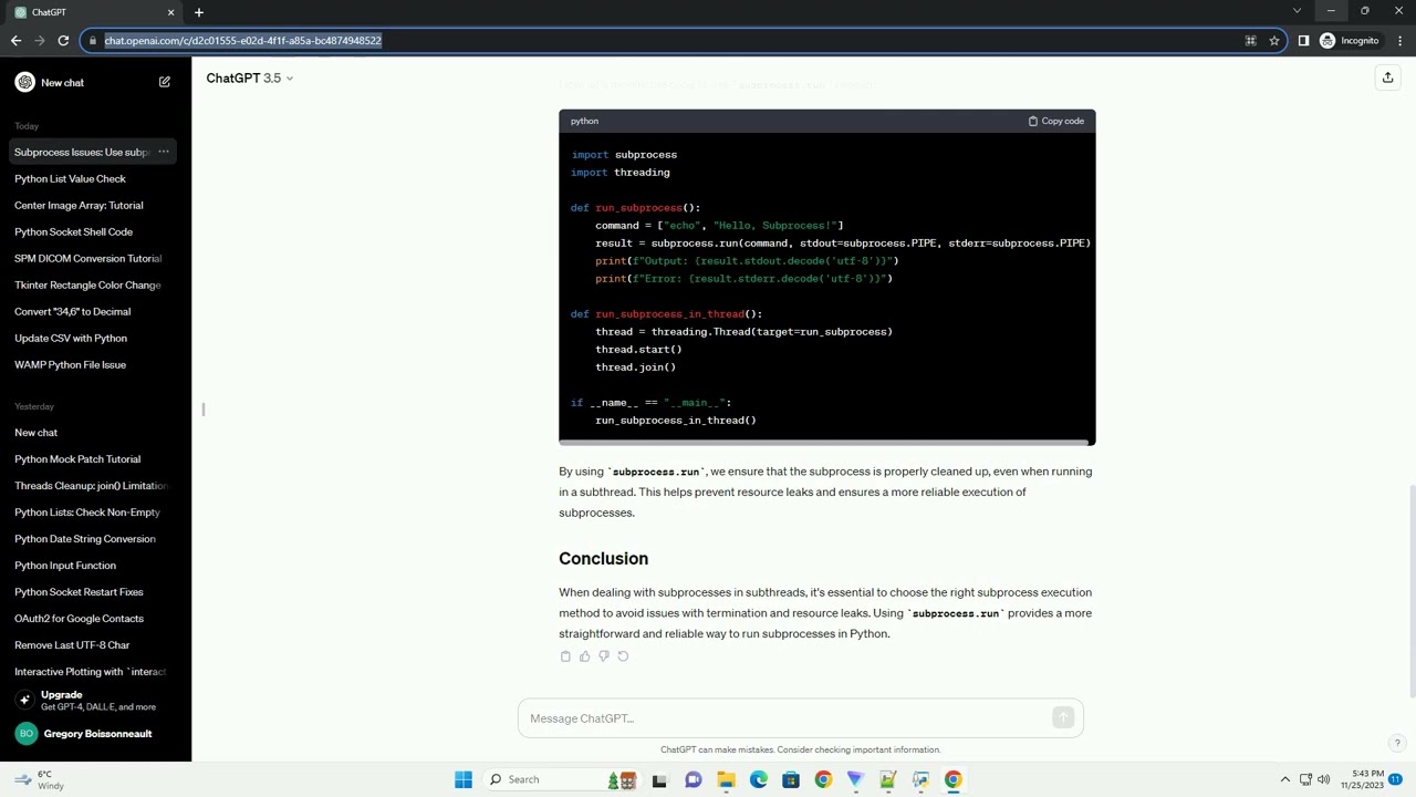 python subprocess sub thread does not exit