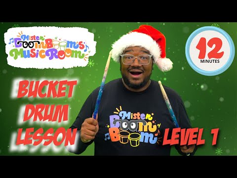 Bucket Drum Lesson for Kids Beginners Elementary with Mister Boom Boom | The First Snow of Christmas