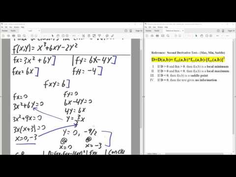 Calc 3: Second Derivative Test-- (Max, Min, Saddle) (Solved by Hand) ptB