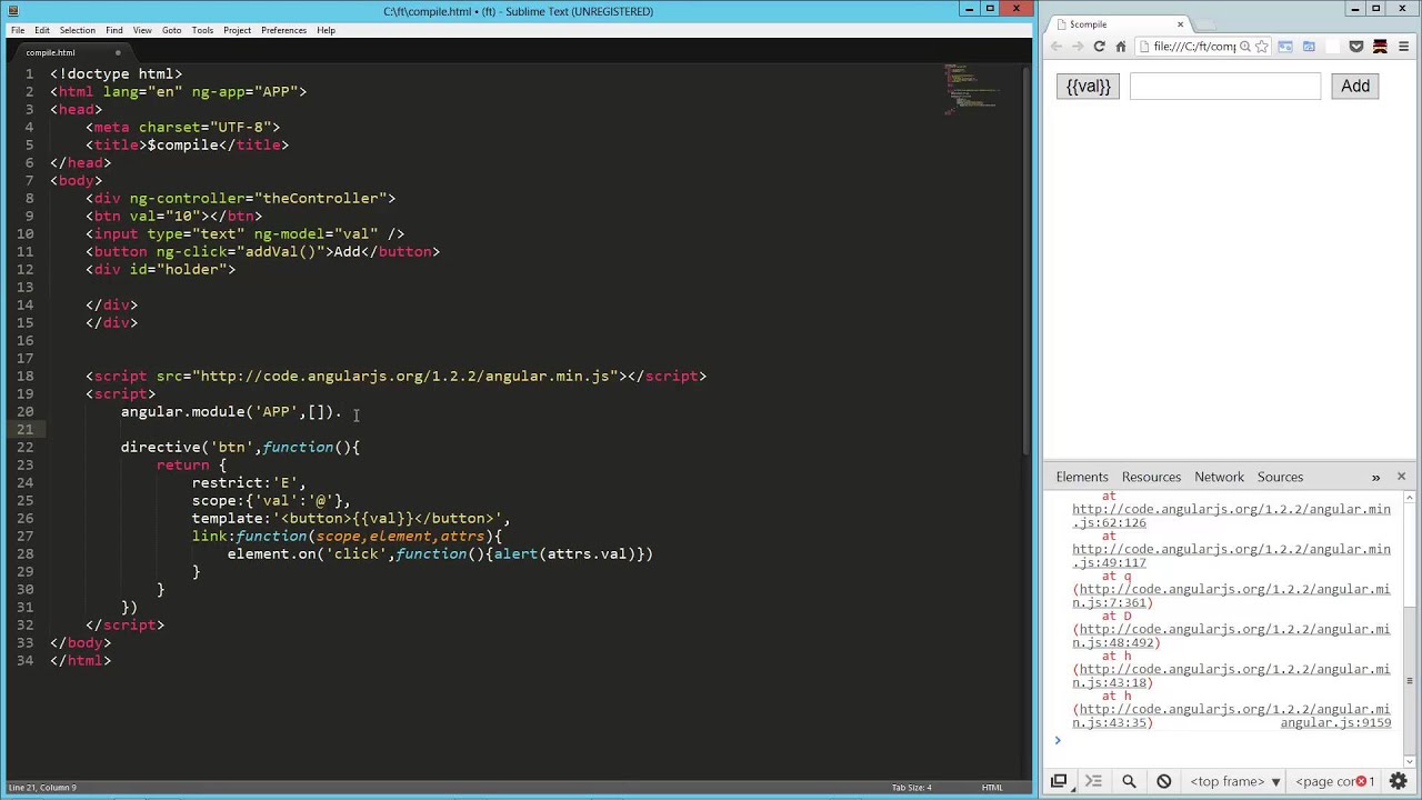 AngularJS: using the $compile service