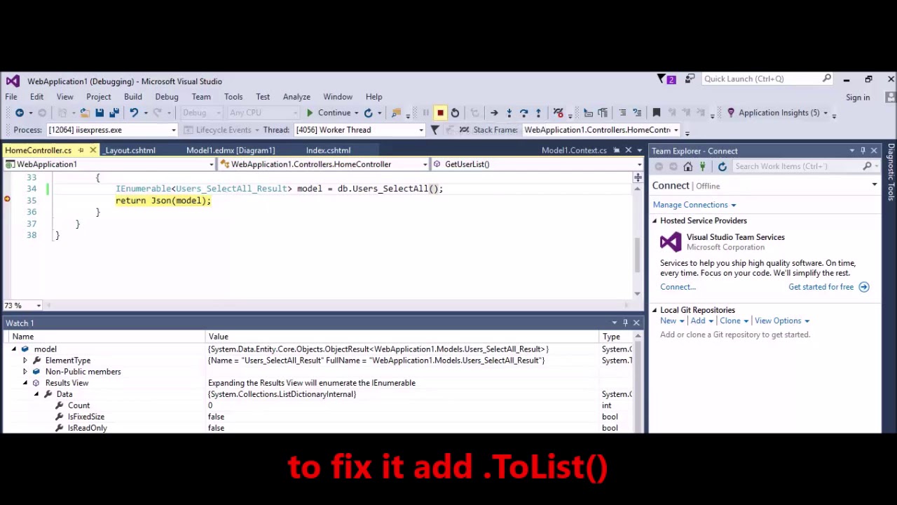MVC -  Entity Framework -  JSON -  Fix Error -  Enumeration yielded no results