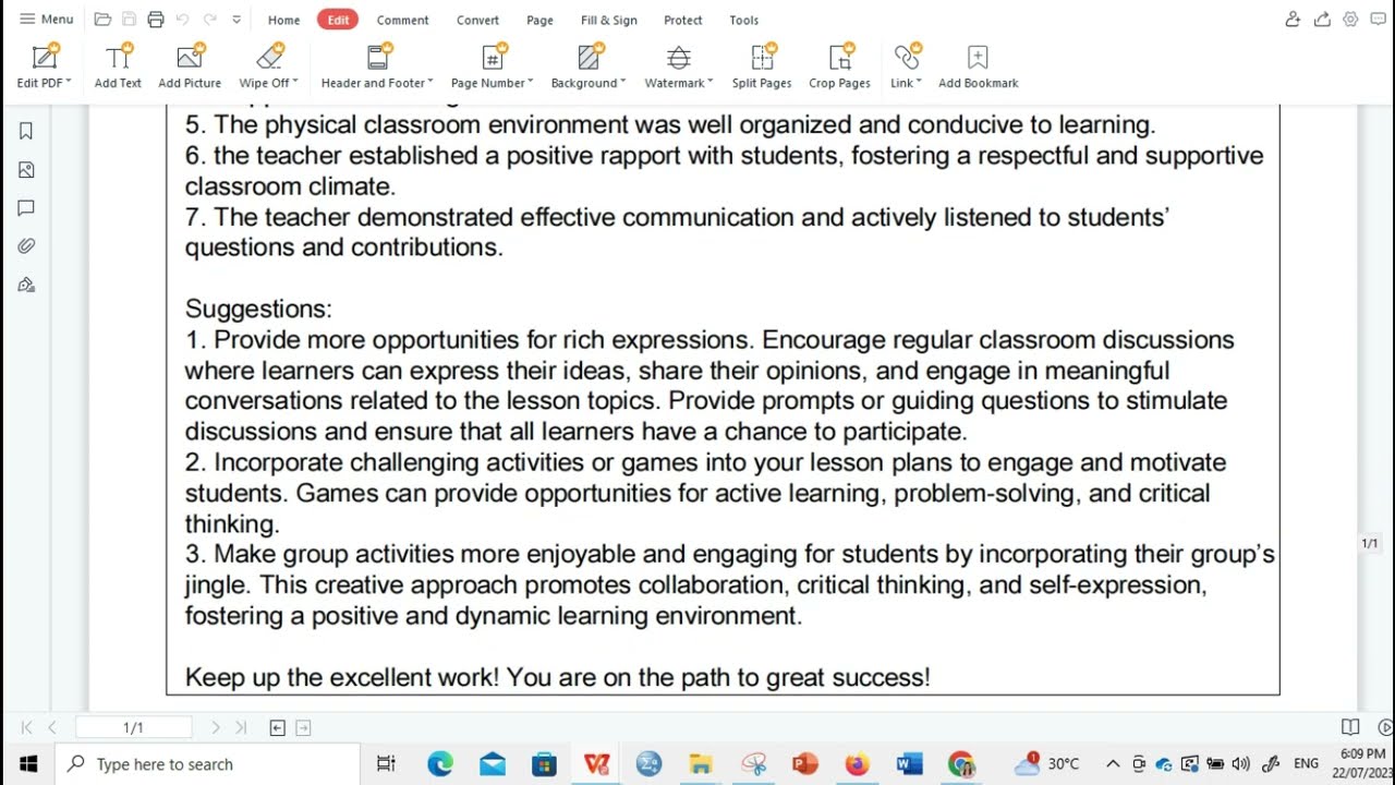 COT OBSERVATION NOTES 2023