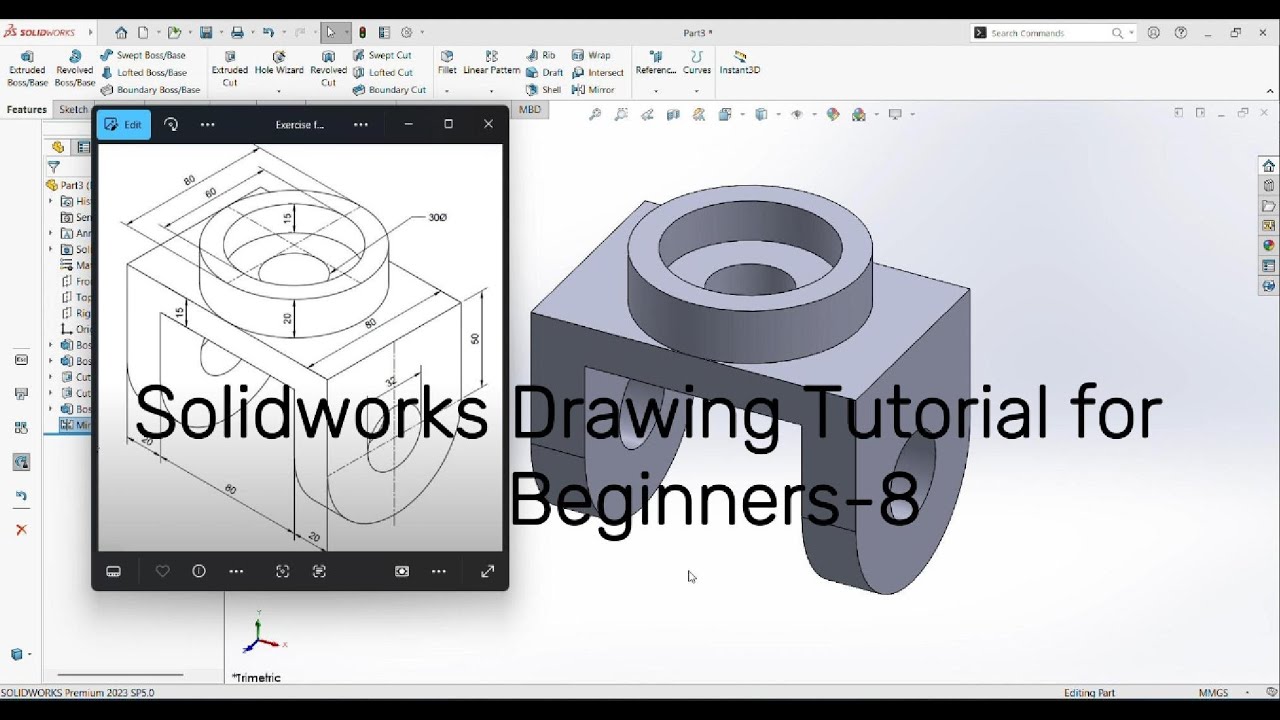 Solidworks Drawing Tutorial for Beginners Exercise-8 || #Solidworks2023