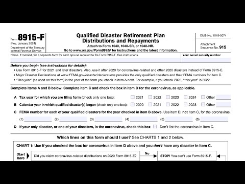 IRS Form 8915-F walkthrough (Qualified Disaster Retirement Plan Distributions & Repayments)