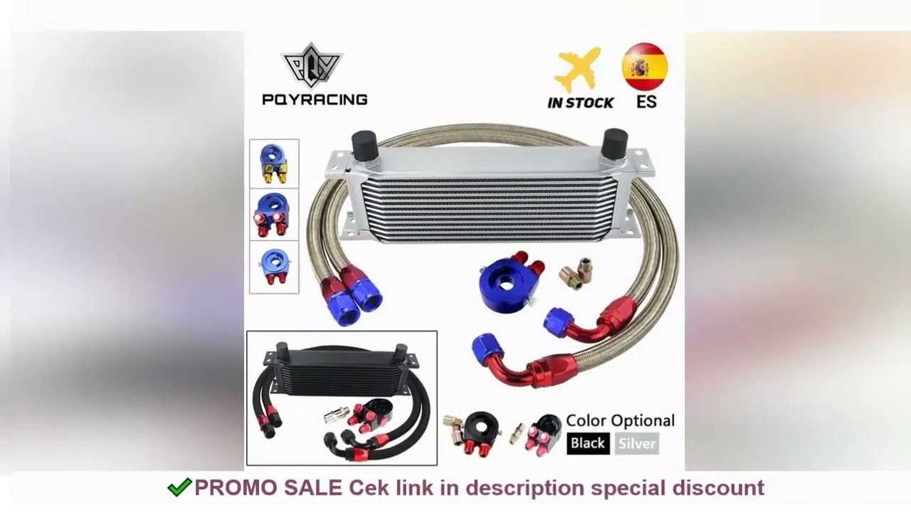 Universal 13 Rows Oil Cooler Kit + Oil Filter Sandwich Adapter + Nylon Stainless Steel Braided An10