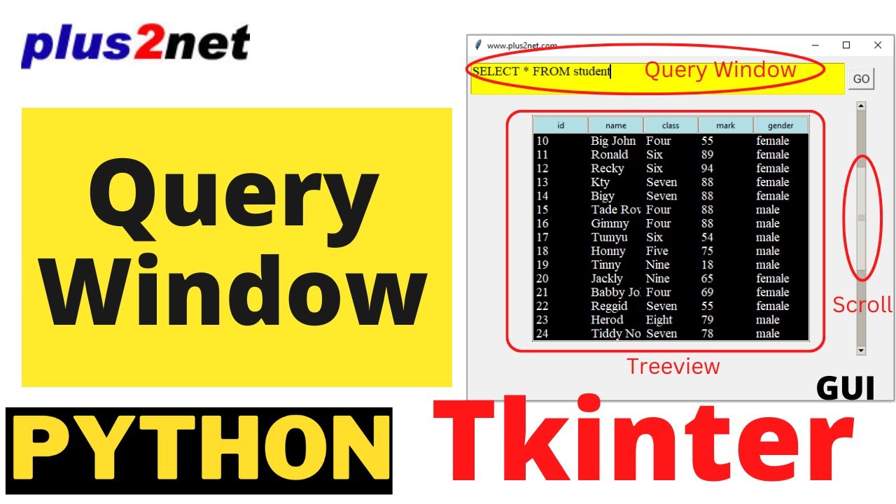 Query window for user SQL  input  and display database  records in Tkinter Treeview