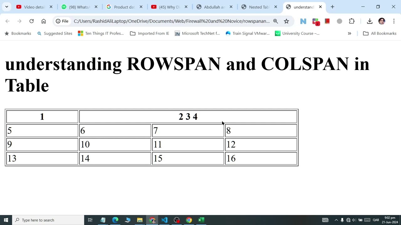 Class 09 Basic Understanding ROWSPAN and COLSPAN using HTML Table Elements in Web Designing