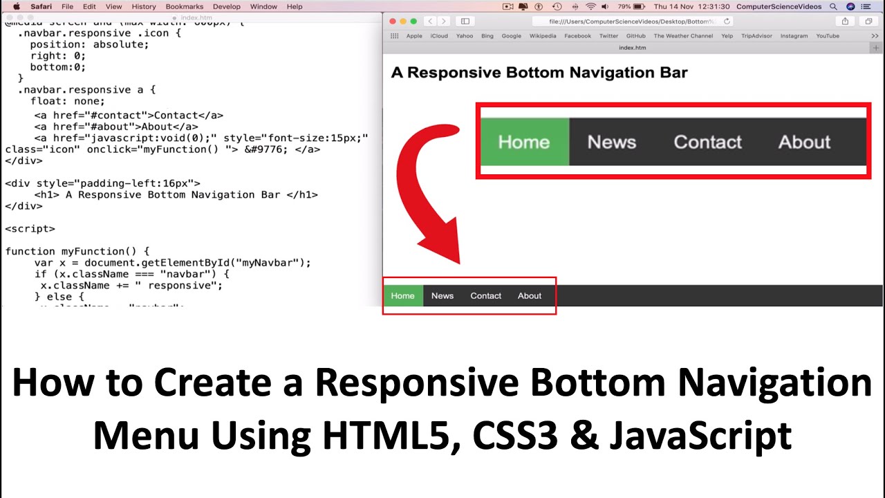 How to CODE a Responsive Bottom Navigation Menu Using HTML5, CSS3 & JavaScript | New
