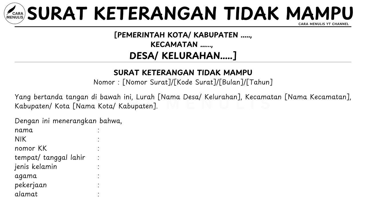 CONTOH SKTM SURAT KETERANGAN TIDAK MAMPU DARI KELURAHAN DAN FORMATNYA