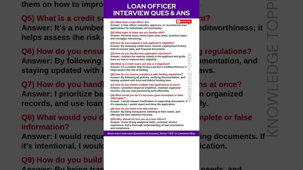 Loan Officer Interview Questions and Answers