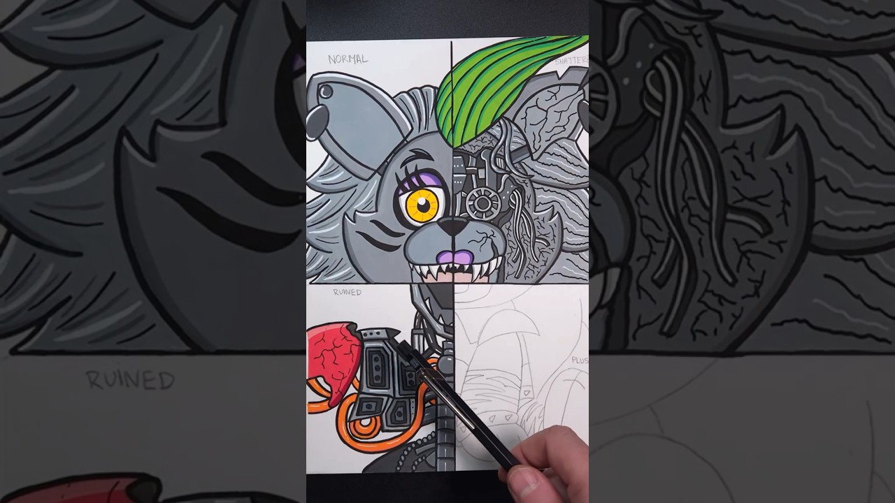 Drawing Roxanne Wolf But In 4 Different Styles! - Ruined Side #FiveNightsAtFreddys #roxannewolf