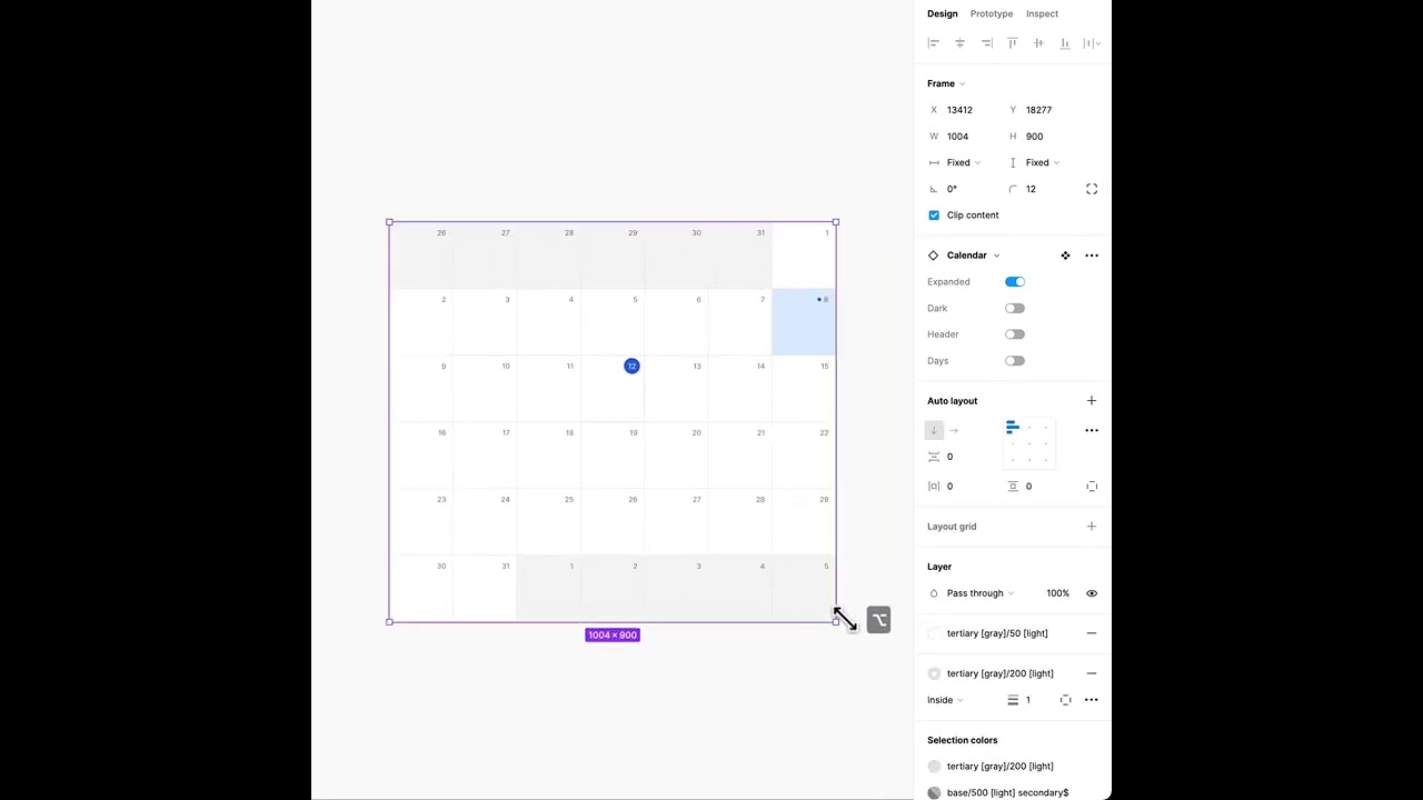 Responsive calendar designed with Figma+Frames X