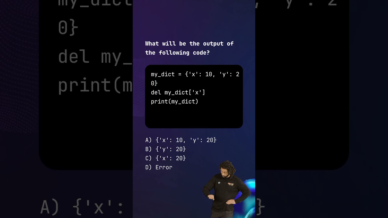 Python MCQ: Deleting Keys from Dictionaries #python #pythonMCQ #pythoncoding #coder
