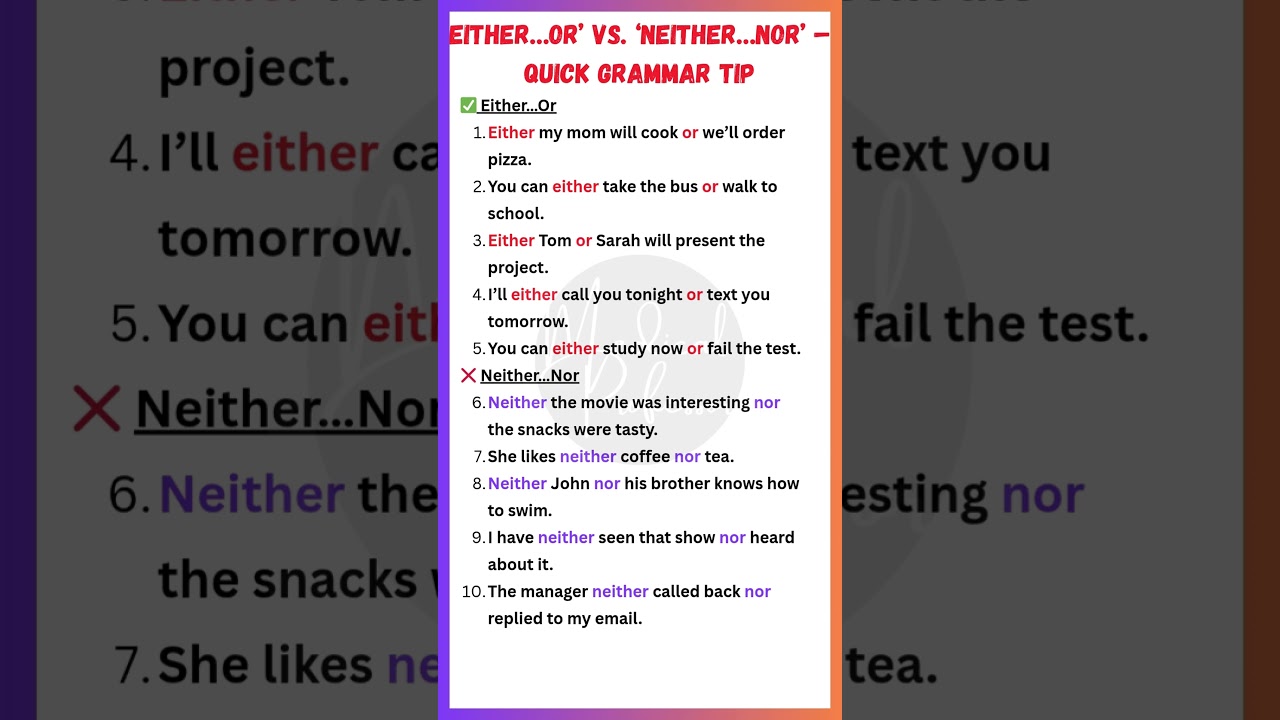 ‘Either…Or’ vs. ‘Neither…Nor’ – Quick Grammar Tip | Speak Correct English