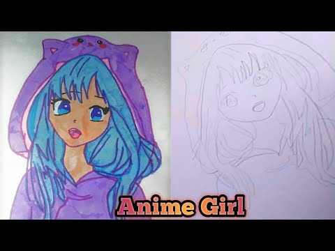 Anime Girl and coloring || How to draw anime Cute Girl