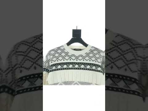 CHANEL women's jacquard pattern contrast crew neck sweater