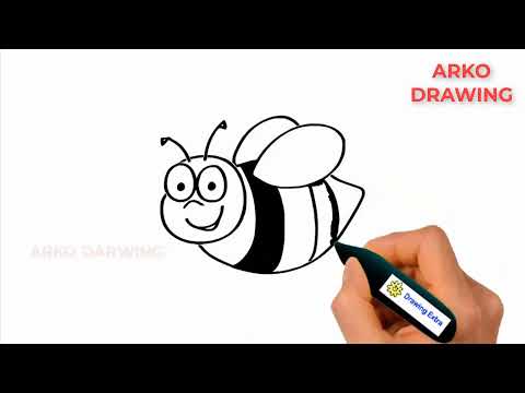 Cartoon Bee black and white honey Bee drawing clip art Easy animal drawings step by step