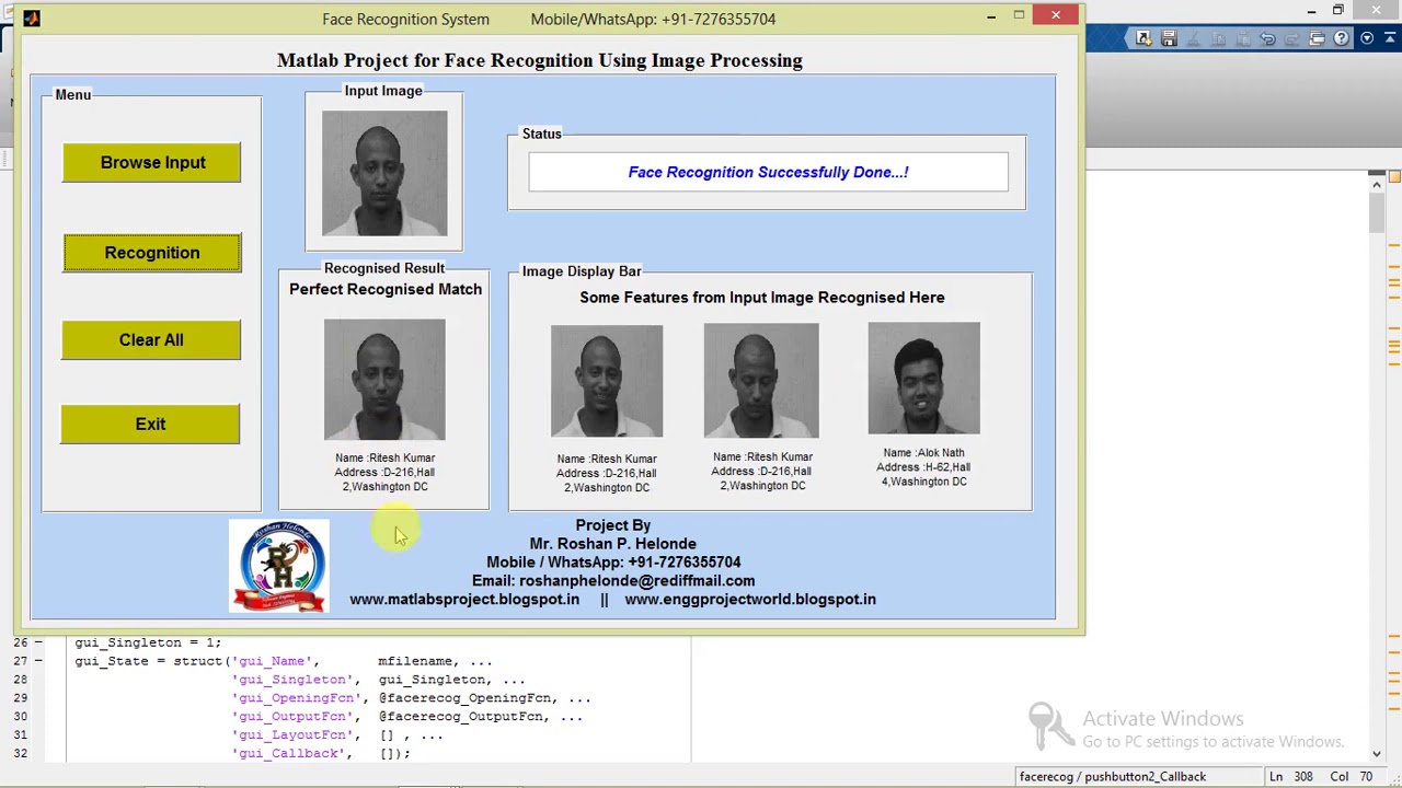 Face Recognition using Image Processing Matlab Project