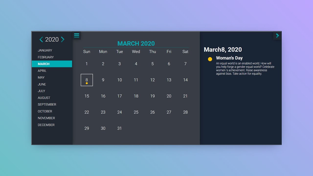 How To Make Event Calendar using HTML and CSS | Create Calendar With HTML CSS JS