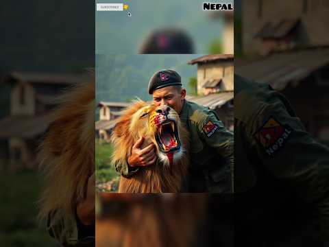 Nepali soldier fighting with a giant lion , real story , nepali power