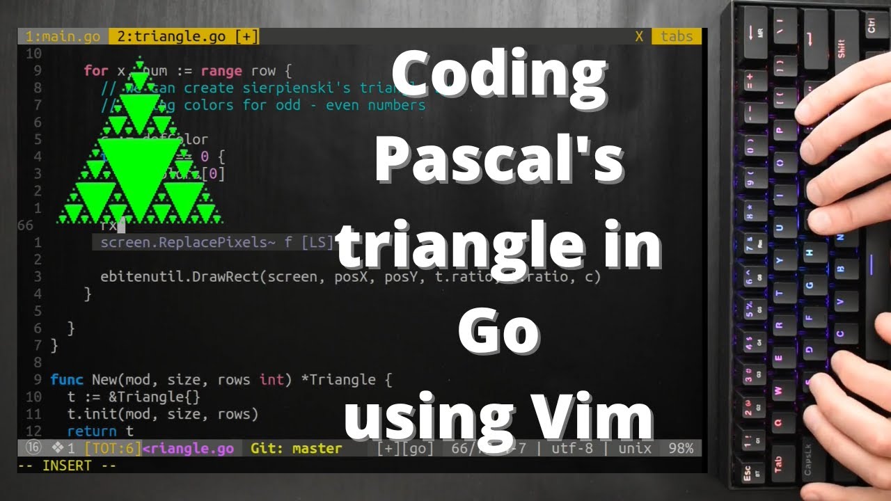 ASMR Coding math Pascal's triangle - GoLang Programming No Talking