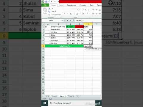 Calculate time in excel