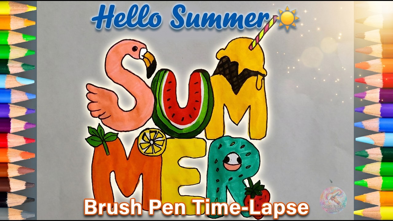 Hello Summer Brush Pen Coloring 🌞 | Relaxing & Satisfying