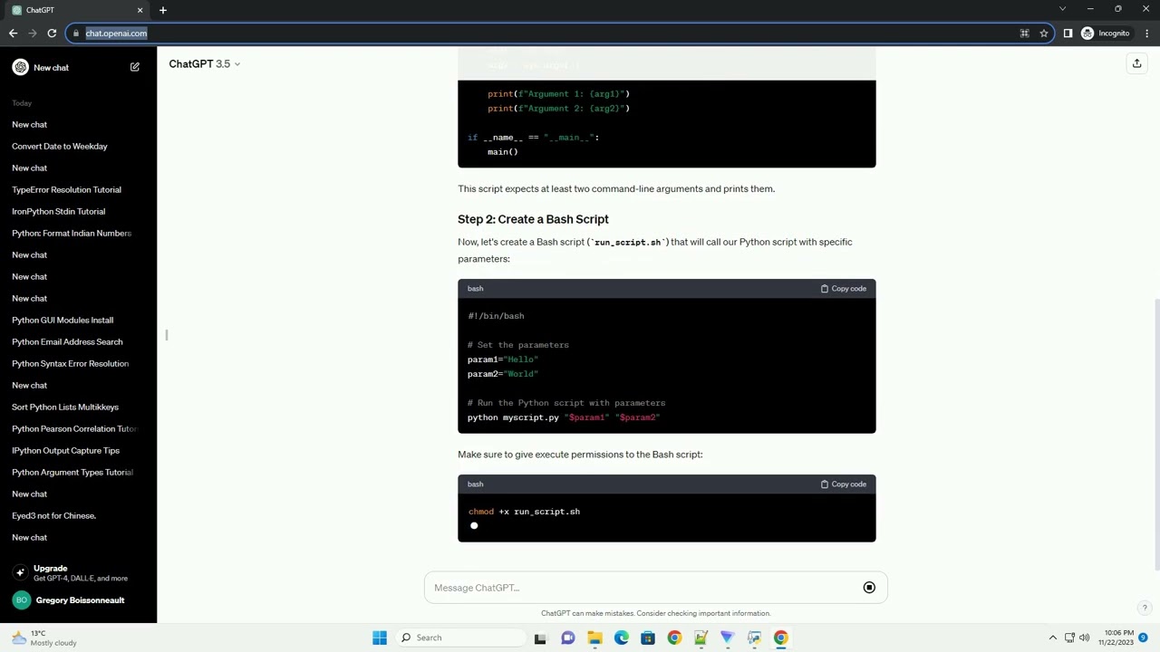 Running parameterized python script within bash script