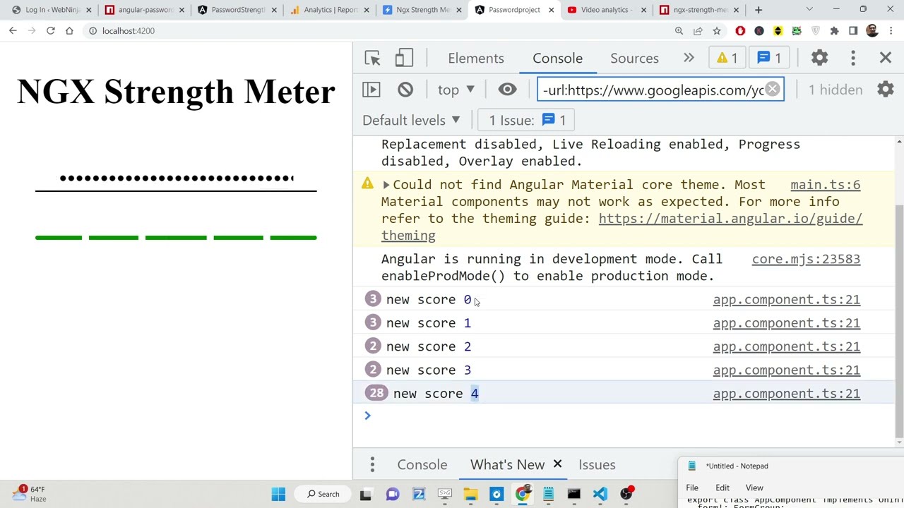 Angular 14 ngx-strength-meter Example to Validate Material Input Password Strength Meter in TS