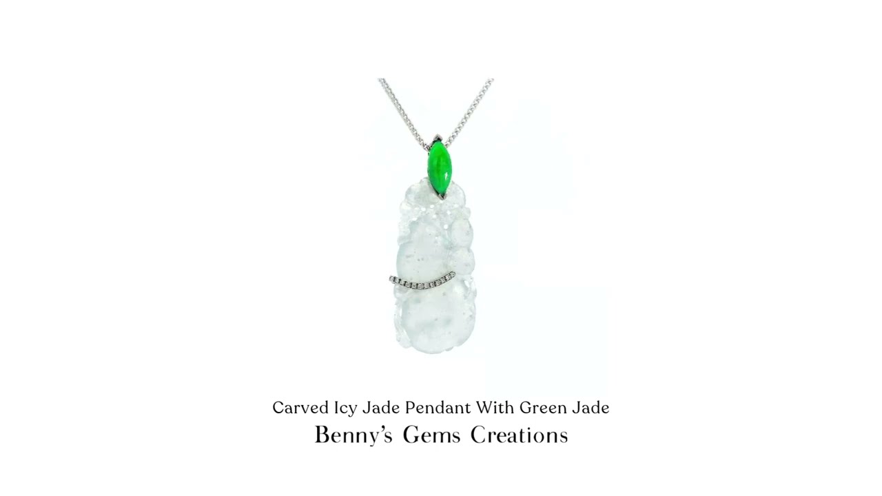 Carved Icy Jade Pendant With Green Jade