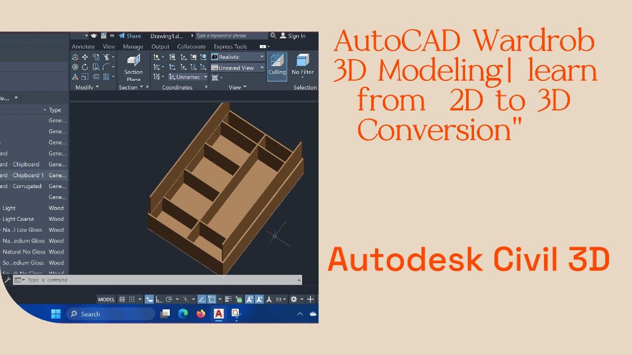 AutoCAD Wardrobe 3D Modeling | learn from 2D to 3D Conversion