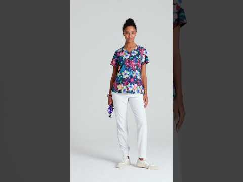 Barco One Thrive Women's Fashion Print V-Neck Medical Scrub Top