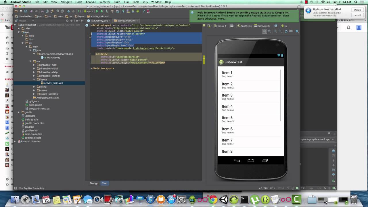 Android Studio Simple Listview Development tutorial.