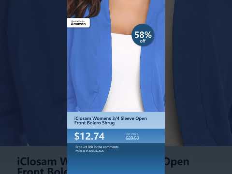 iClosam Womens 3/4 Sleeve Open Front Bolero Shrug