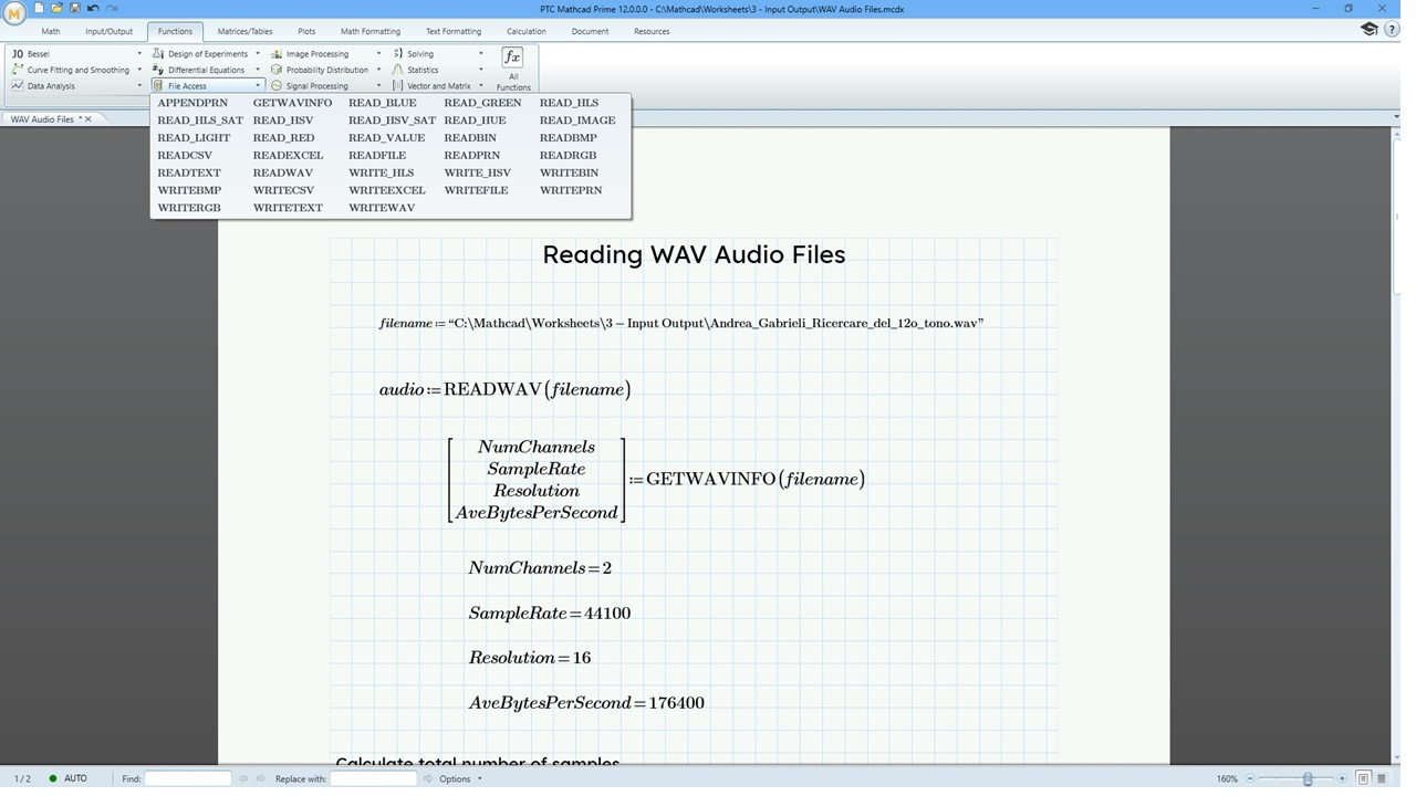 Mathcad Prime - Reading and Writing Audio WAV Files - Input / Output
