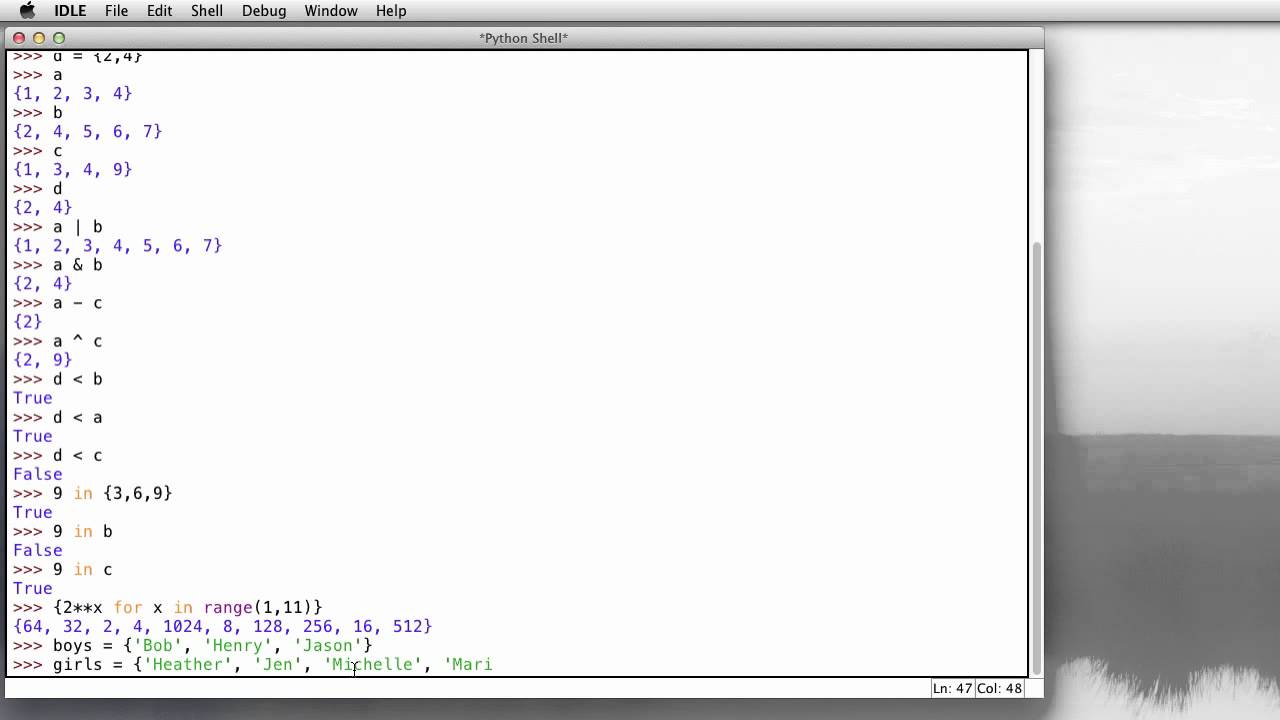 Python: Sets and Set Builder