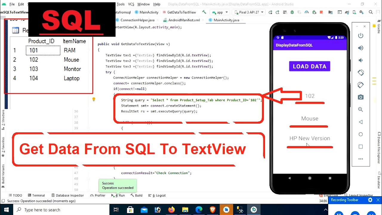Android Tutorial | Display Data From SQL To TextView in Android | swift learn