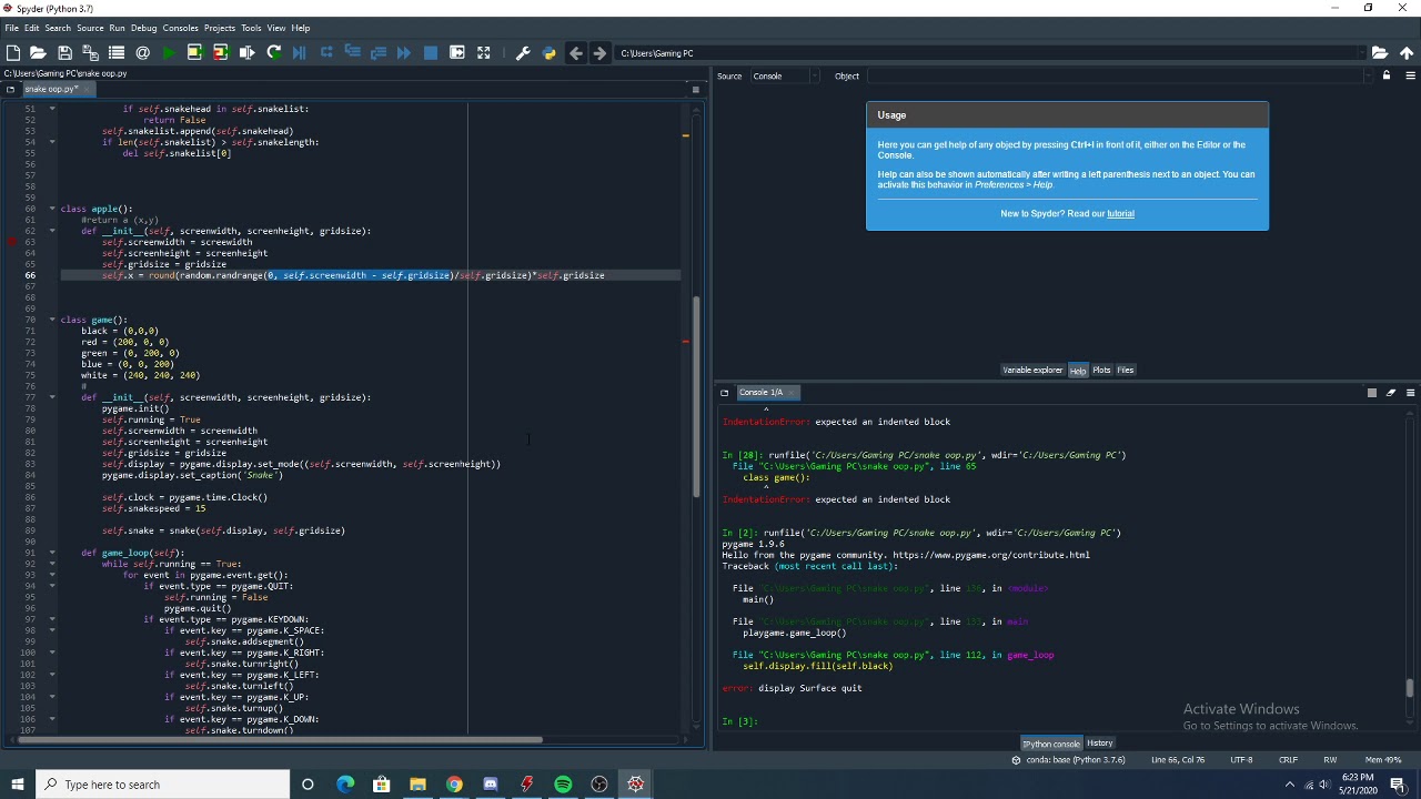Coding Snake in python using object oriented programming (2/2)