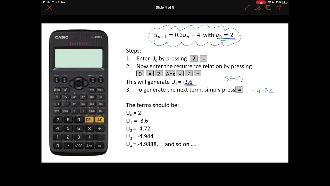 Using a scientific calculator for recurrence relations