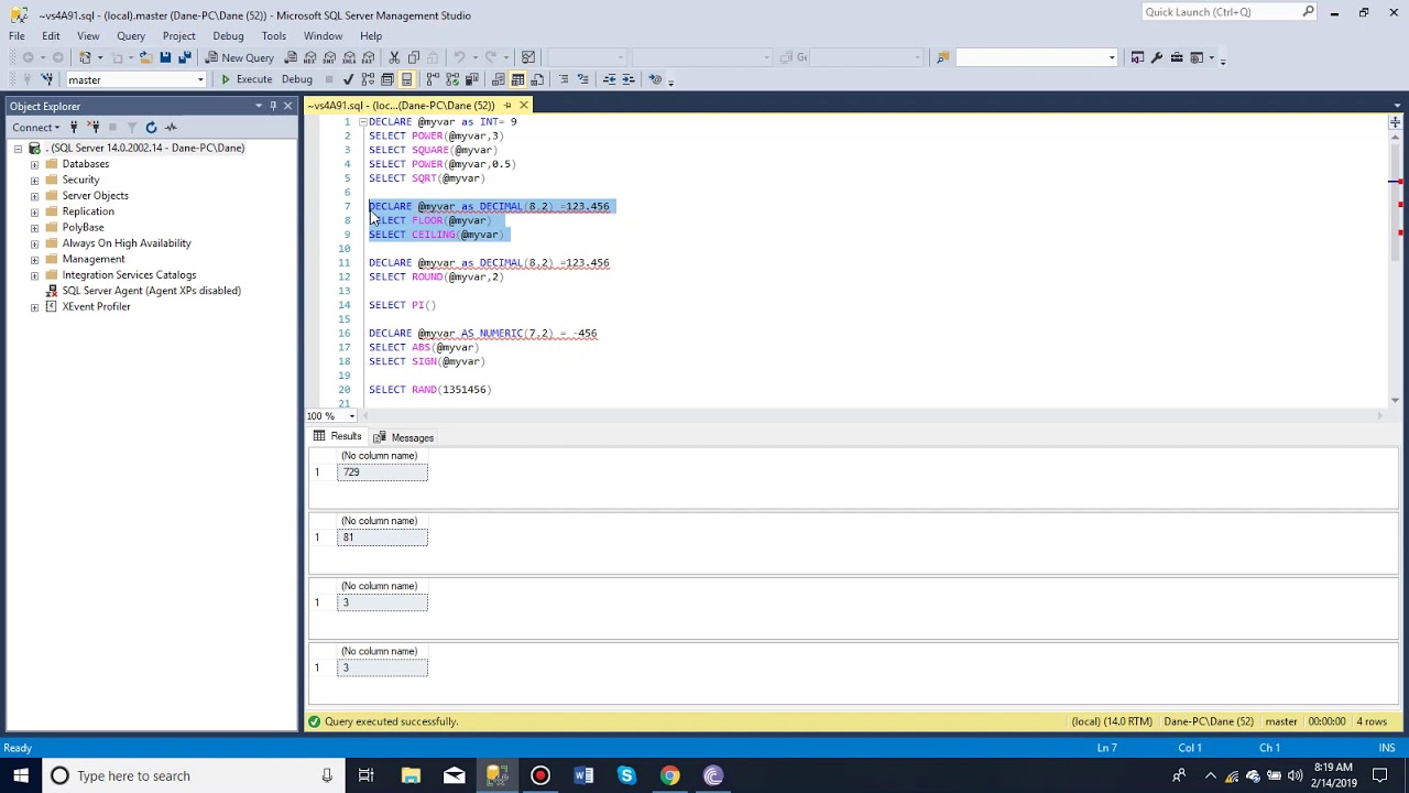 How to use mathematical functions in SQL server manager