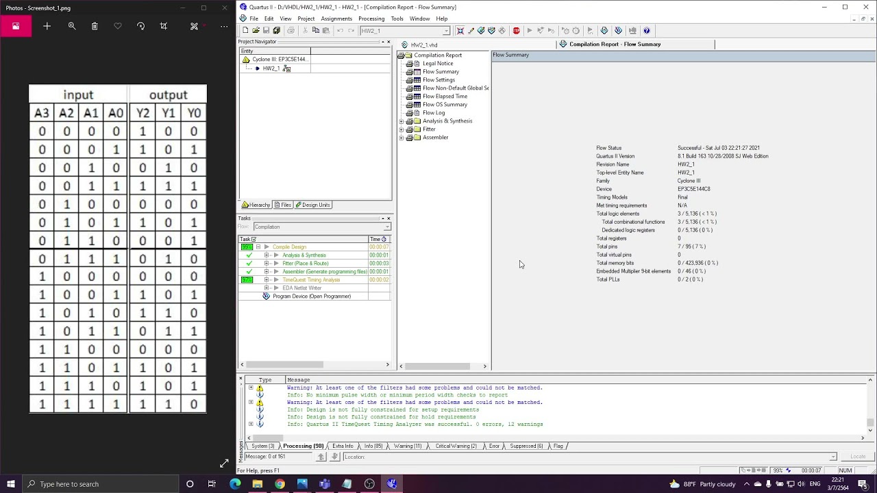 Quartus 2  VHDL Design 4 INPUT 3 OUTPUT