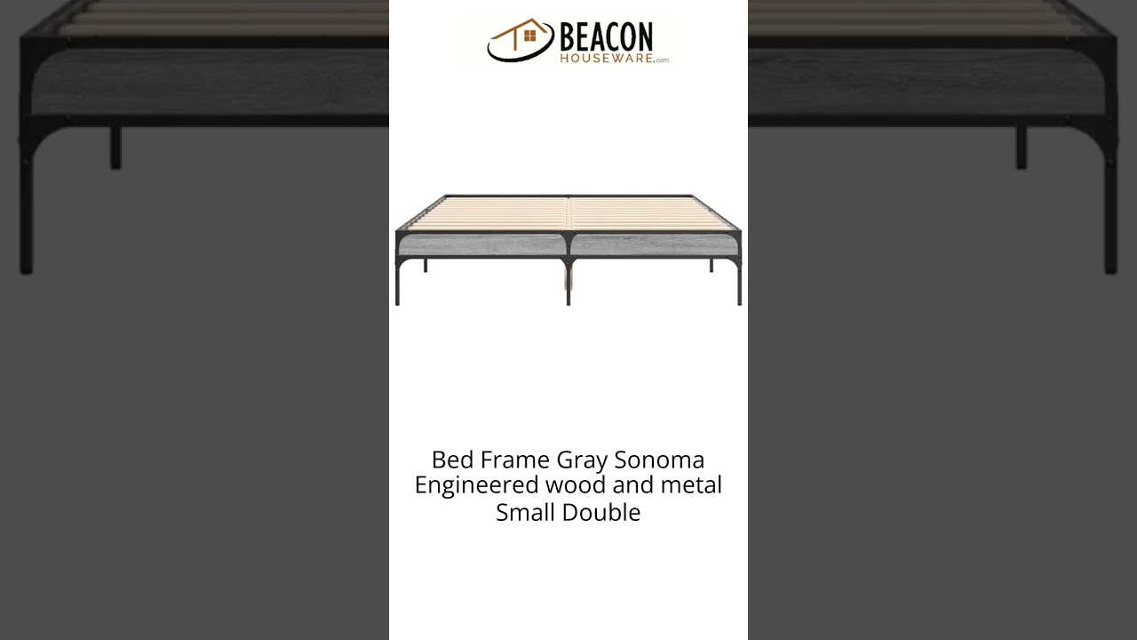 Bed Frame Gray Sonoma Engineered wood and metal Small Double