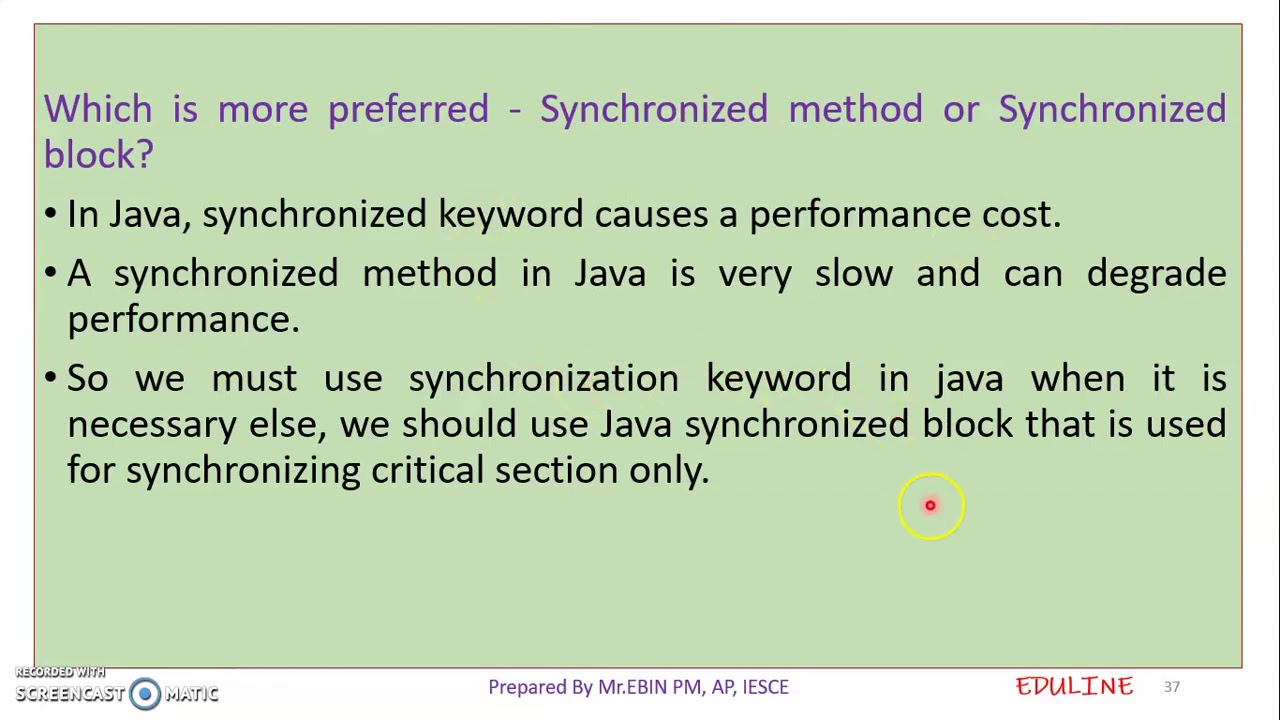 JAVA - MODULE 4 - TOPIC 16 - SYNCHRONIZATION (CONTINUATION)