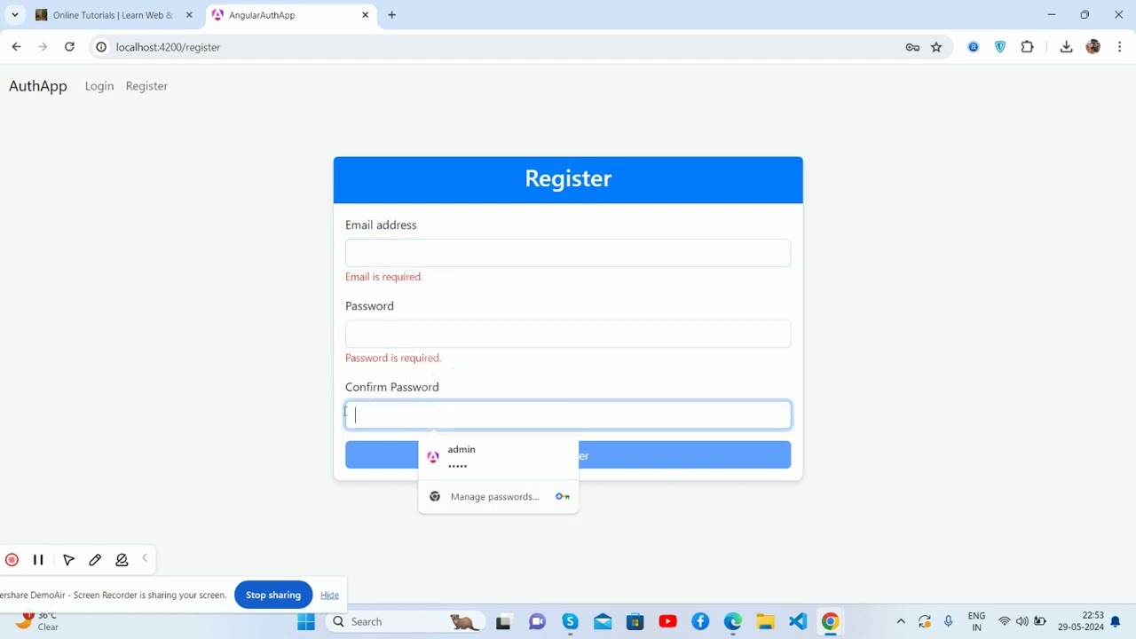 Create a User Login and Registration forms with validations using Angular 18