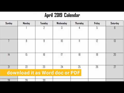 April 2019 calendar Printable for Word and PDF