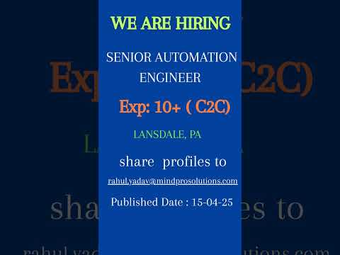 Senior Automation Engineer Lansdale, PA Cognizant #c2c #hiring #oracleerp #frontendcourse #aws