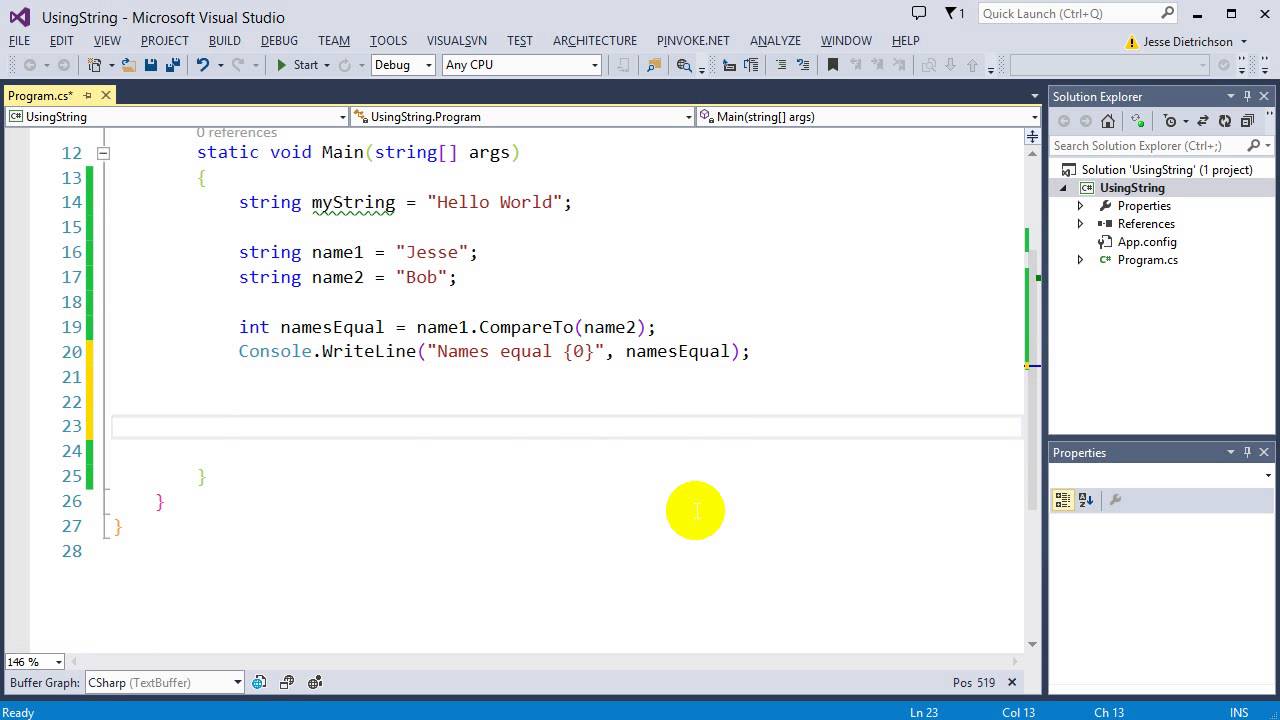 Learn C# for beginners: 7 -  Using the String Data Type