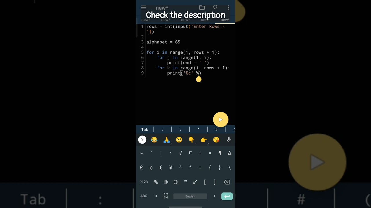 Python Program to Print Sandglass Alphabets Pattern #shorts #shortsvideo #youtubeshorts #viralshorts