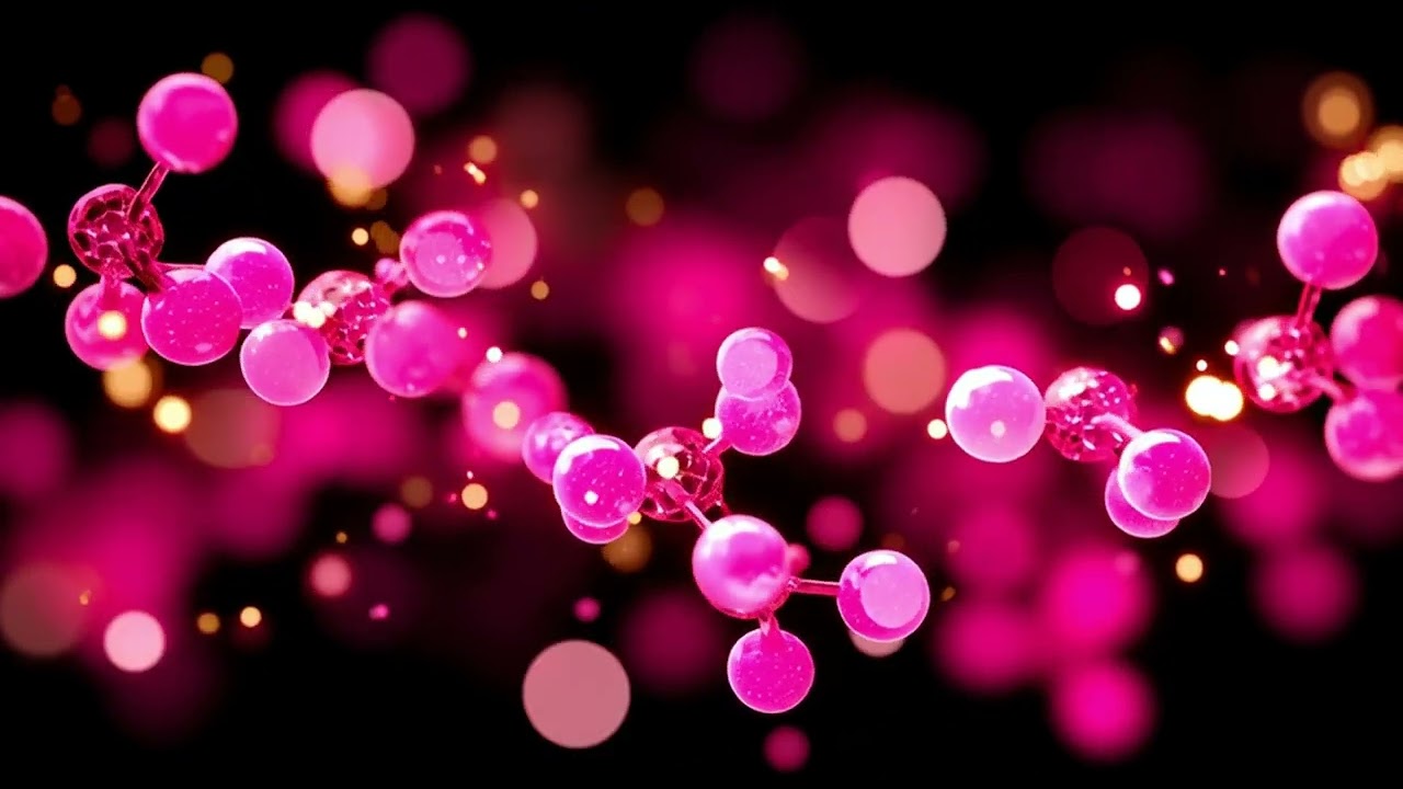 Abstract Pink Glowing Molecule Chain with Bokeh Particles Seamless Motion Background Loop 4K 60FPS